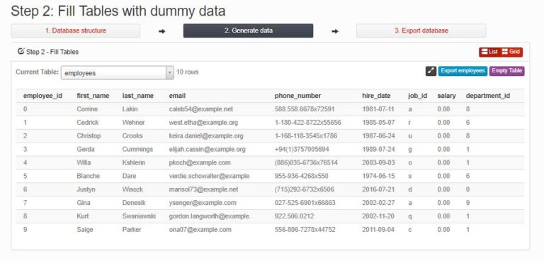 Generate random test data for MySQL database using FillDB