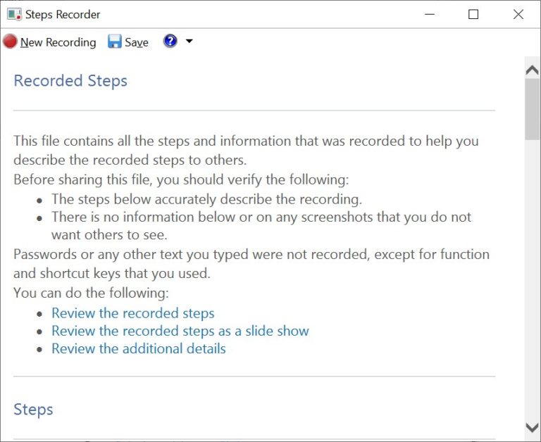 Problem Steps Recorder(PSR)- Windows builtin tool